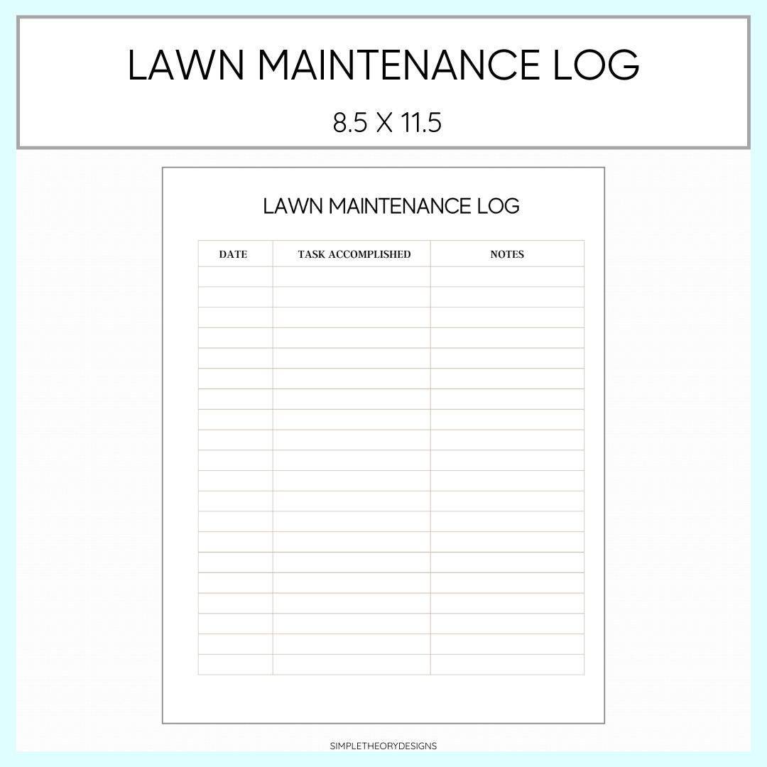 Lawn Maintenance Log Template Simple Minimalist US Letter Printable ...