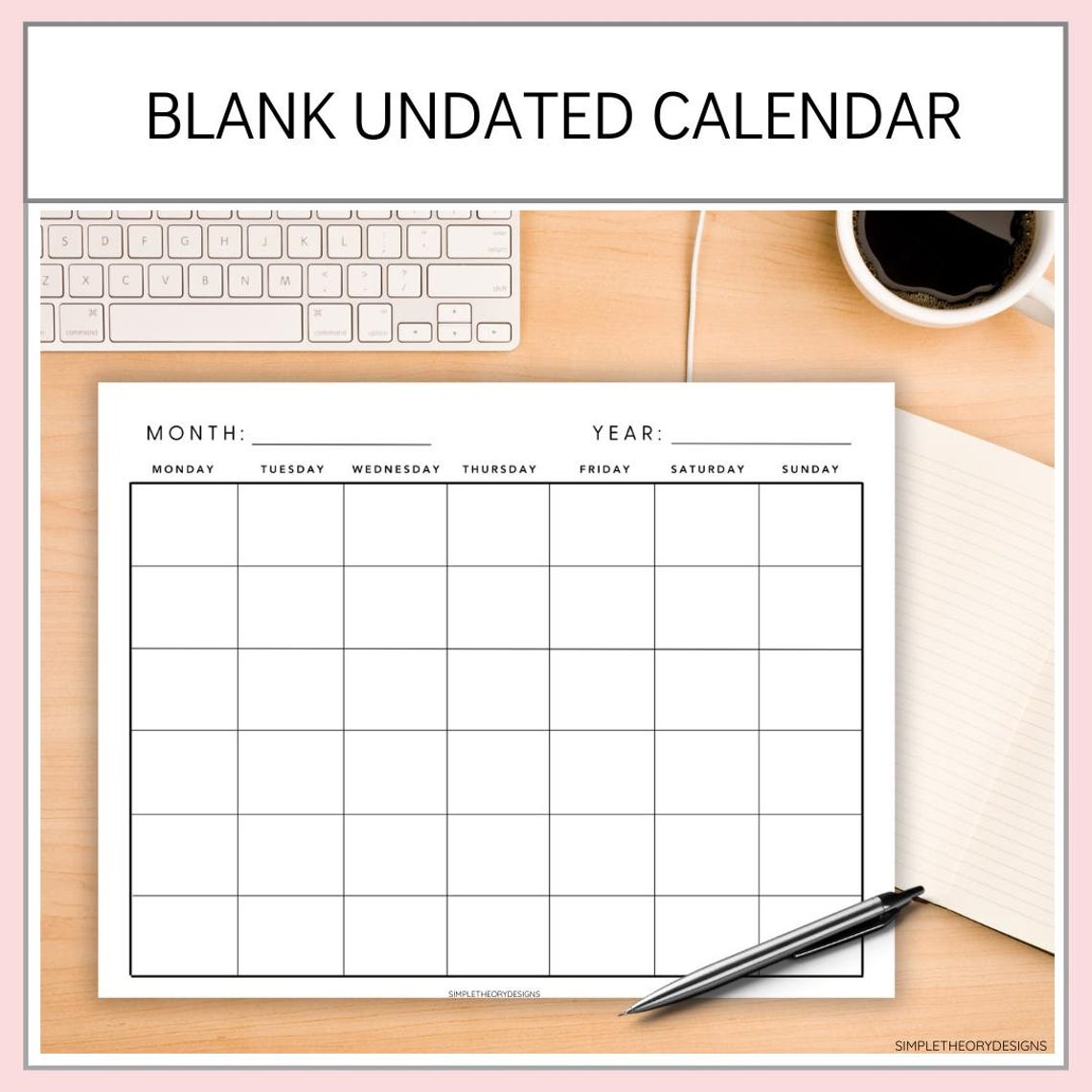 Blank Perpetual Printable Calendar Monthlysunday & Monday Start Simple ...