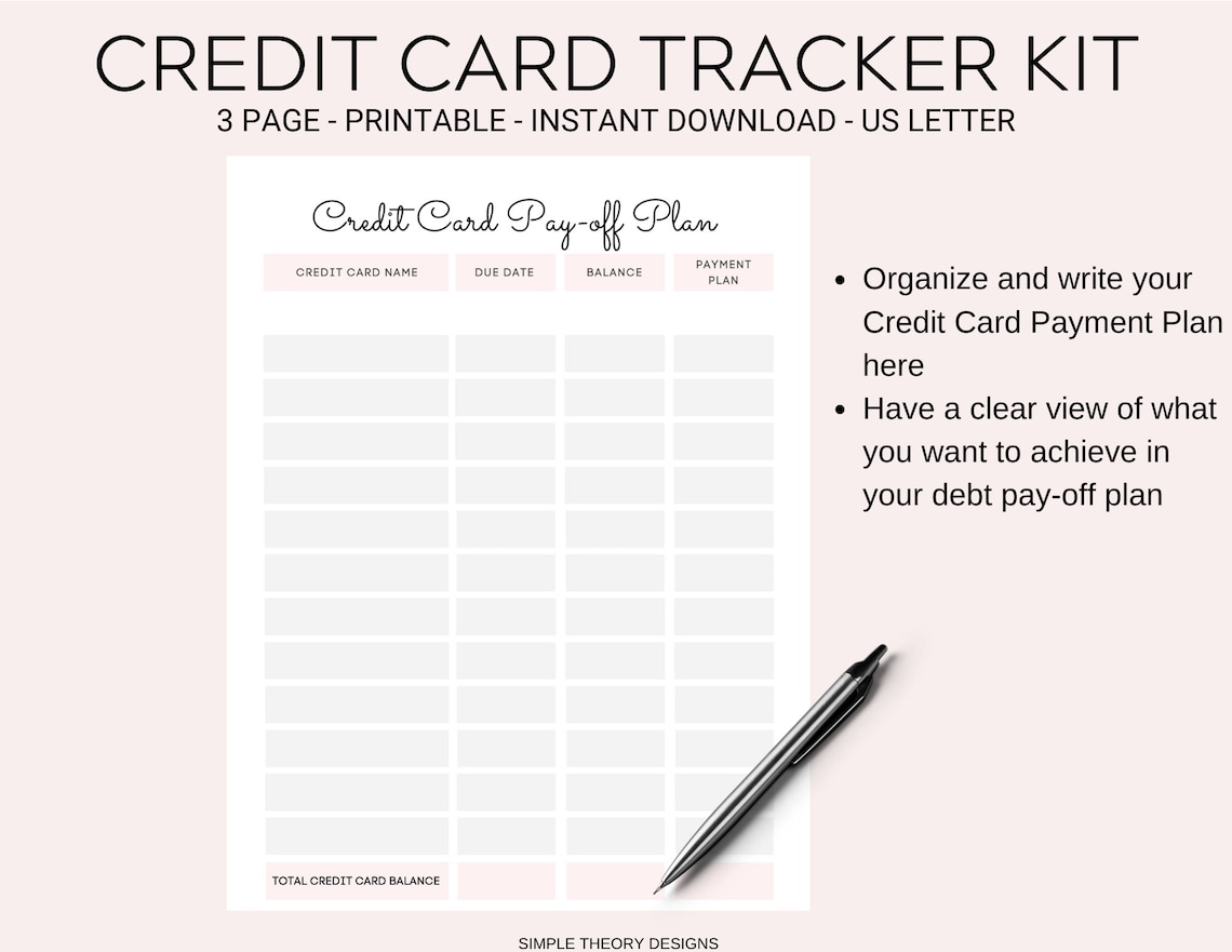 Credit Card Tracker Template Organizer Debt Pay off Kit Set Printable 3 ...