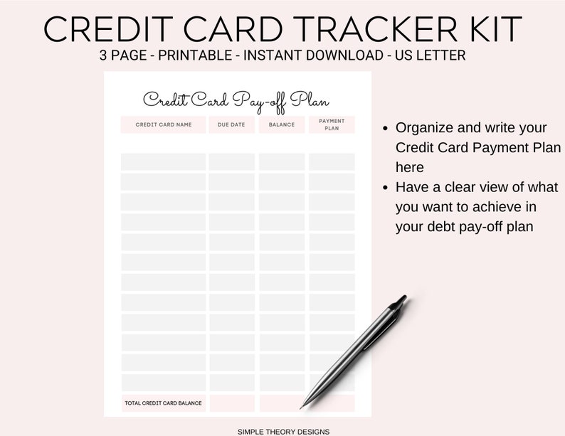 Credit Card Debt Payoff Tracker: Printable Kit (PDF) - Etsy