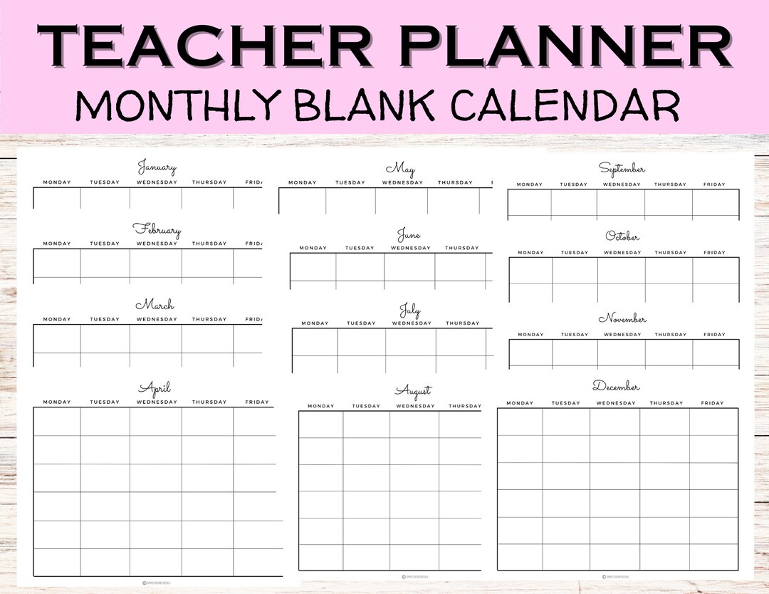 Teacher Planner Blank Calendar Monthly Minimalist Printable Template ...