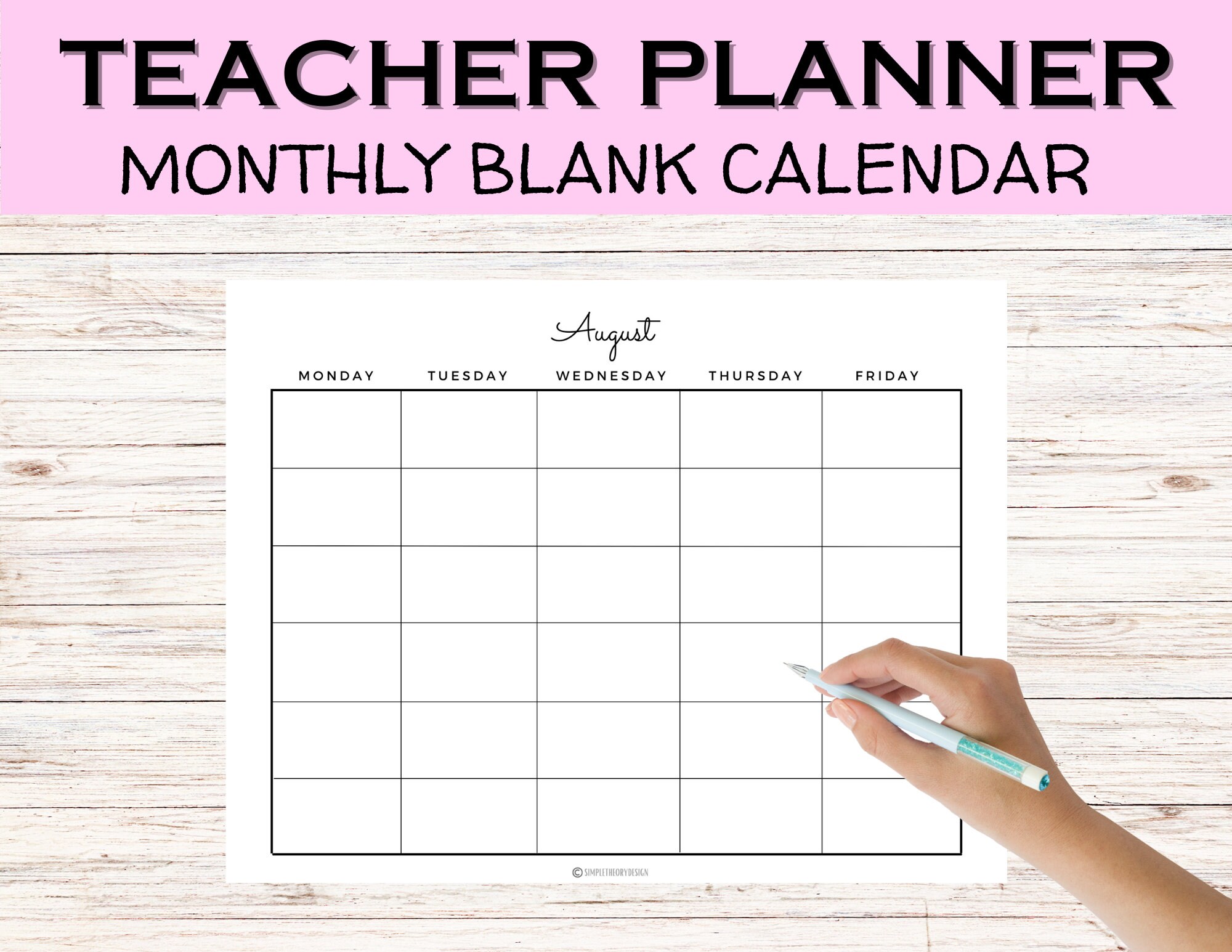 Teacher Planner Blank Calendar Monthly Minimalist Printable Template ...