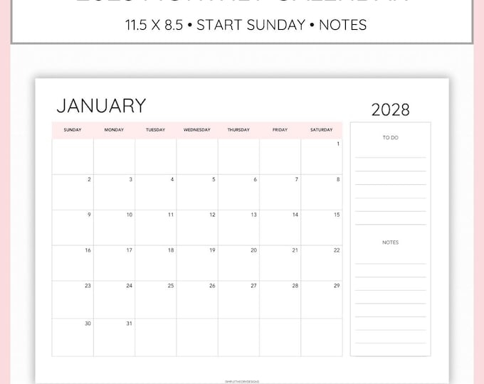 Editable 2028 Calendar 1-page Template| 2028 Calendar | Canva Editable ...