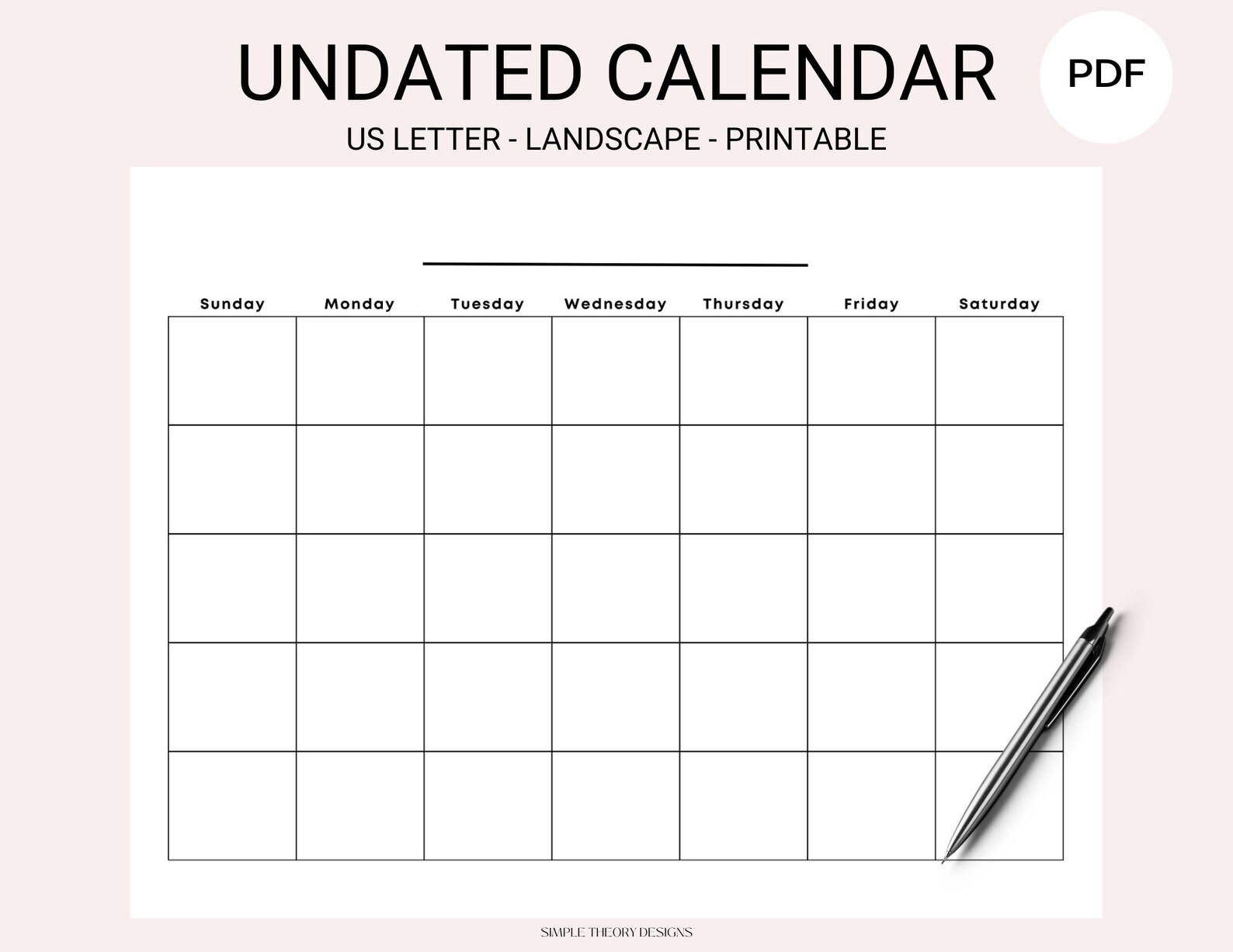 Blank Calendar Sunday & Monday Start Monthly Minimalist Printable ...