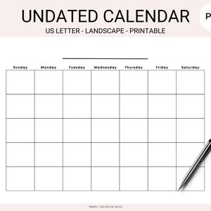Blank Calendar Sunday & Monday Start Monthly Minimalist Printable ...