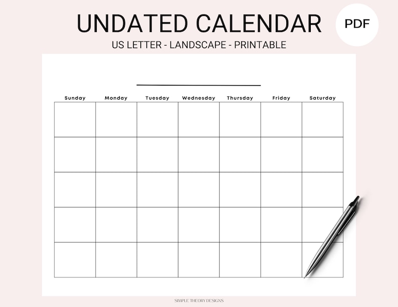 Blank Calendar Sunday & Monday Start Monthly Minimalist Printable ...