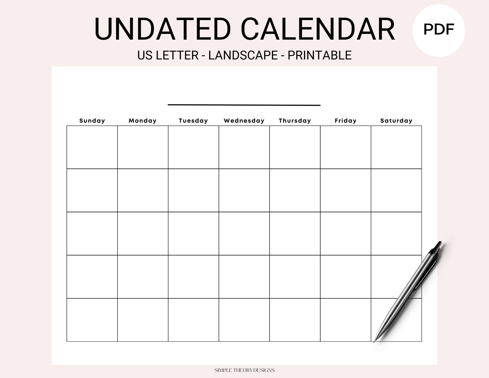 Blank Calendar Sunday & Monday Start Monthly Minimalist Printable ...