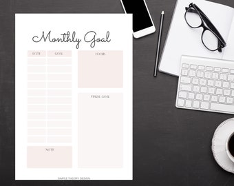 Monthly Goal Planner Printable PDF (Instant Download) - Etsy