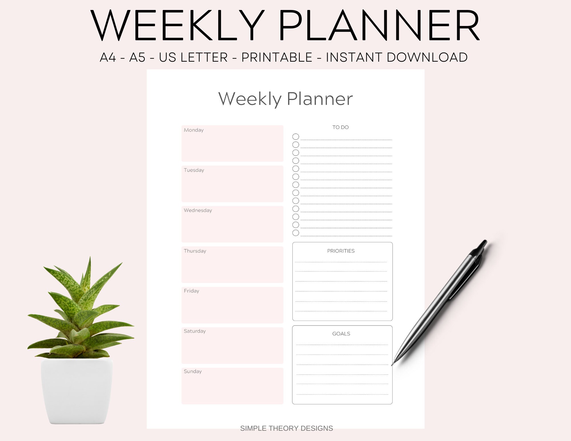 Weekly Planner Template A4 A5 Letter Printable Instant Download - Etsy