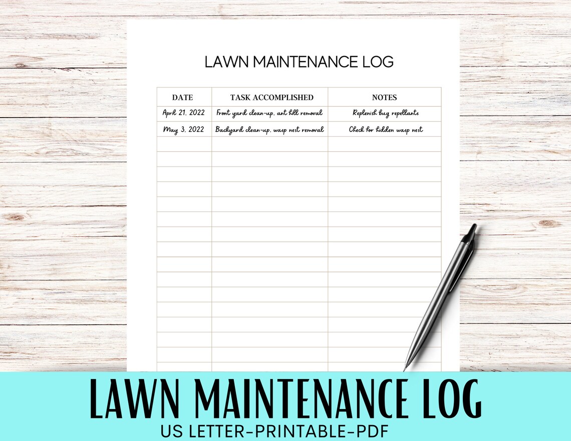 Lawn Maintenance Log Template Simple Minimalist US Letter Printable ...