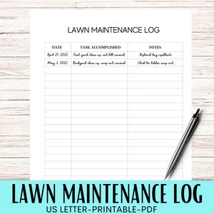 Lawn Maintenance Log Template Simple Minimalist US Letter Printable ...