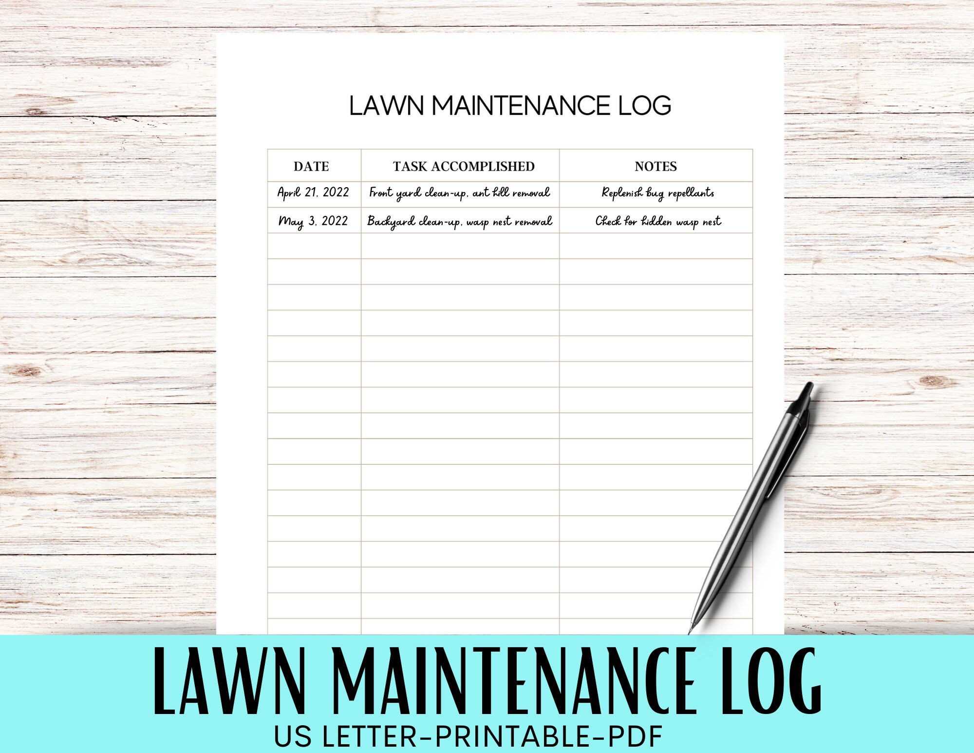 Lawn Maintenance Log Template Simple Minimalist US Letter Printable ...