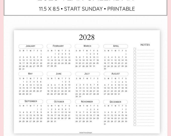 Editable 2028 Calendar 1-page Template| 2028 Calendar | Canva Editable ...