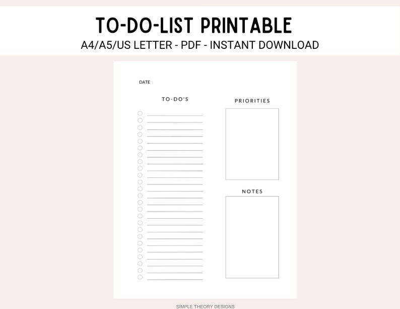 To-do-list Daily Printable Template Minimalist Simple Checklist Letter ...