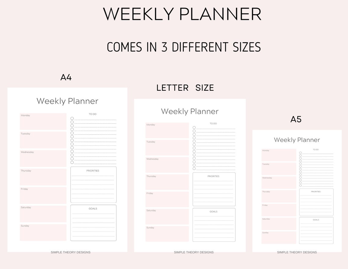 Weekly Planner Template A4 A5 Letter Printable Instant Download - Etsy