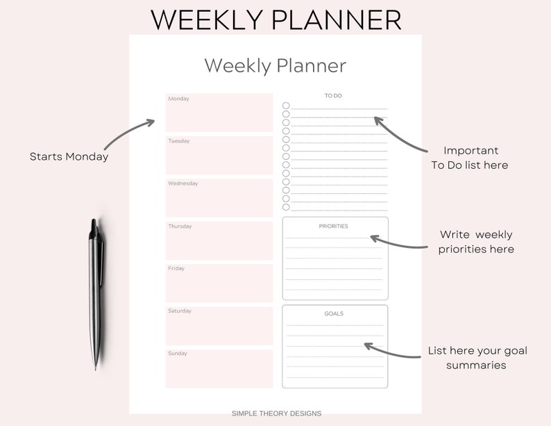 Weekly Planner Template A4 A5 Letter Printable Instant Download - Etsy