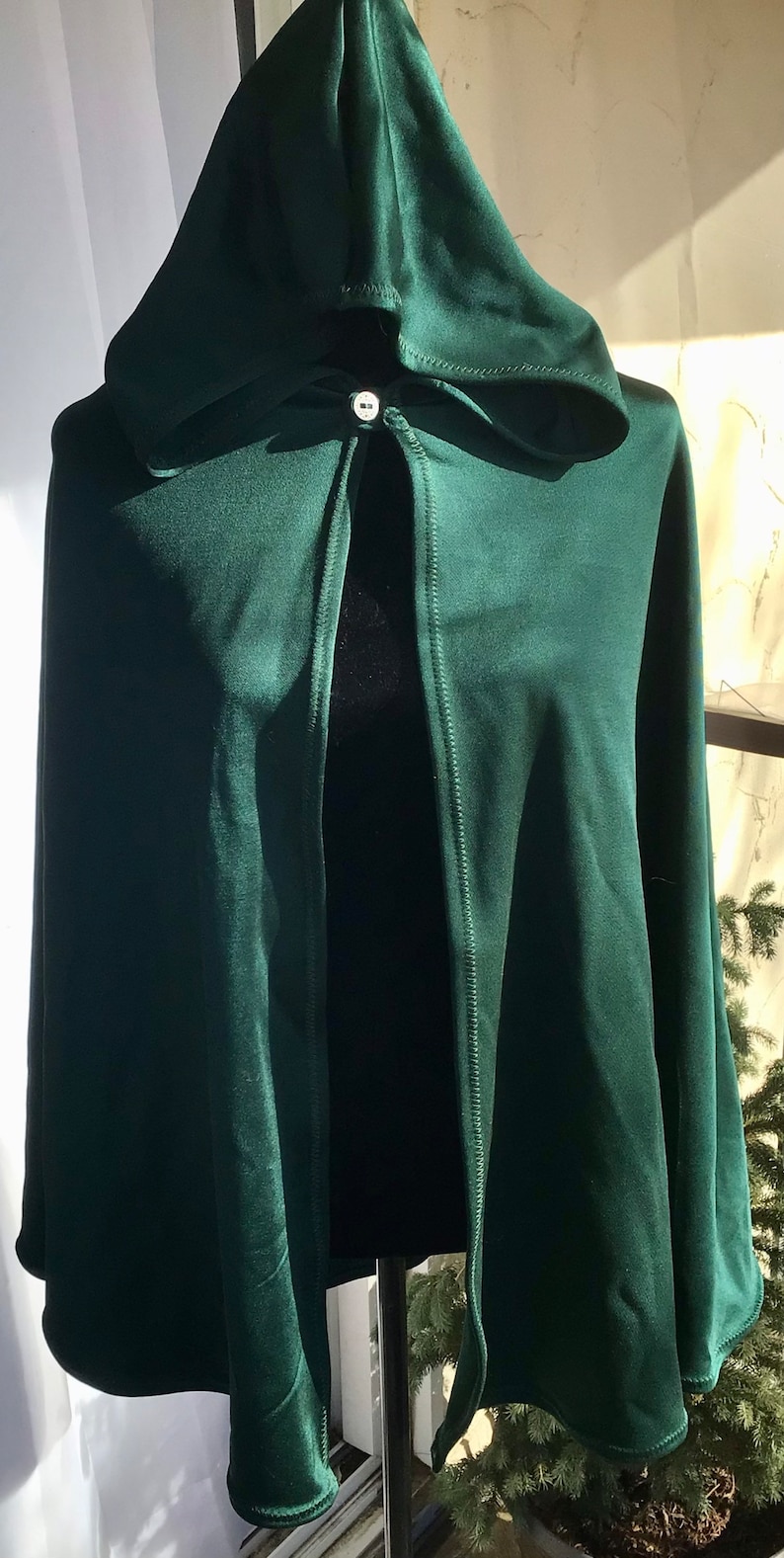 Green Hooded Half-circle Cloak With Button Closure - Etsy