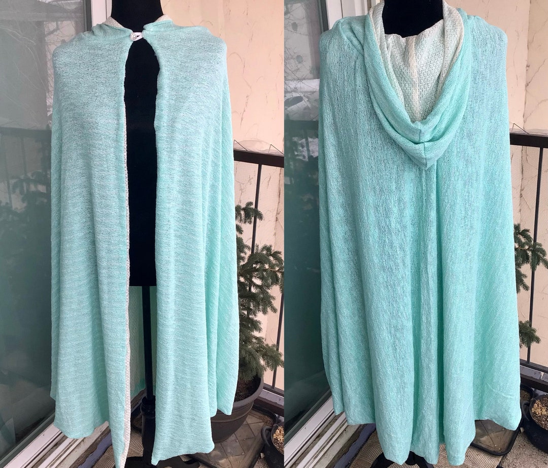 Light Turquoise Lined Hooded Cloak With Button Closure - Etsy