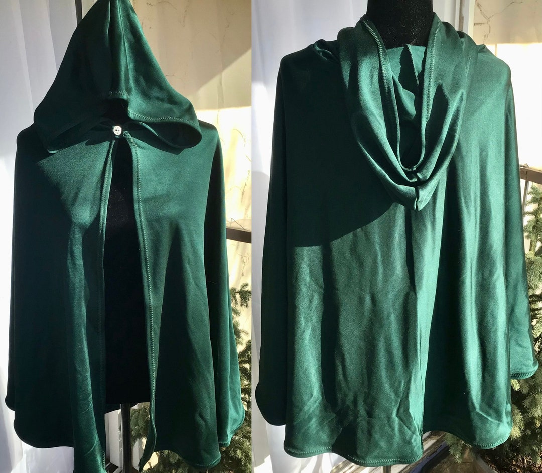 Green Hooded Half-circle Cloak With Button Closure - Etsy