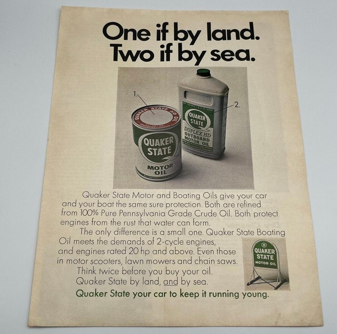 Vintage 1968 Quaker State Oil Full-color Ad - Life Magazine - Classic ...
