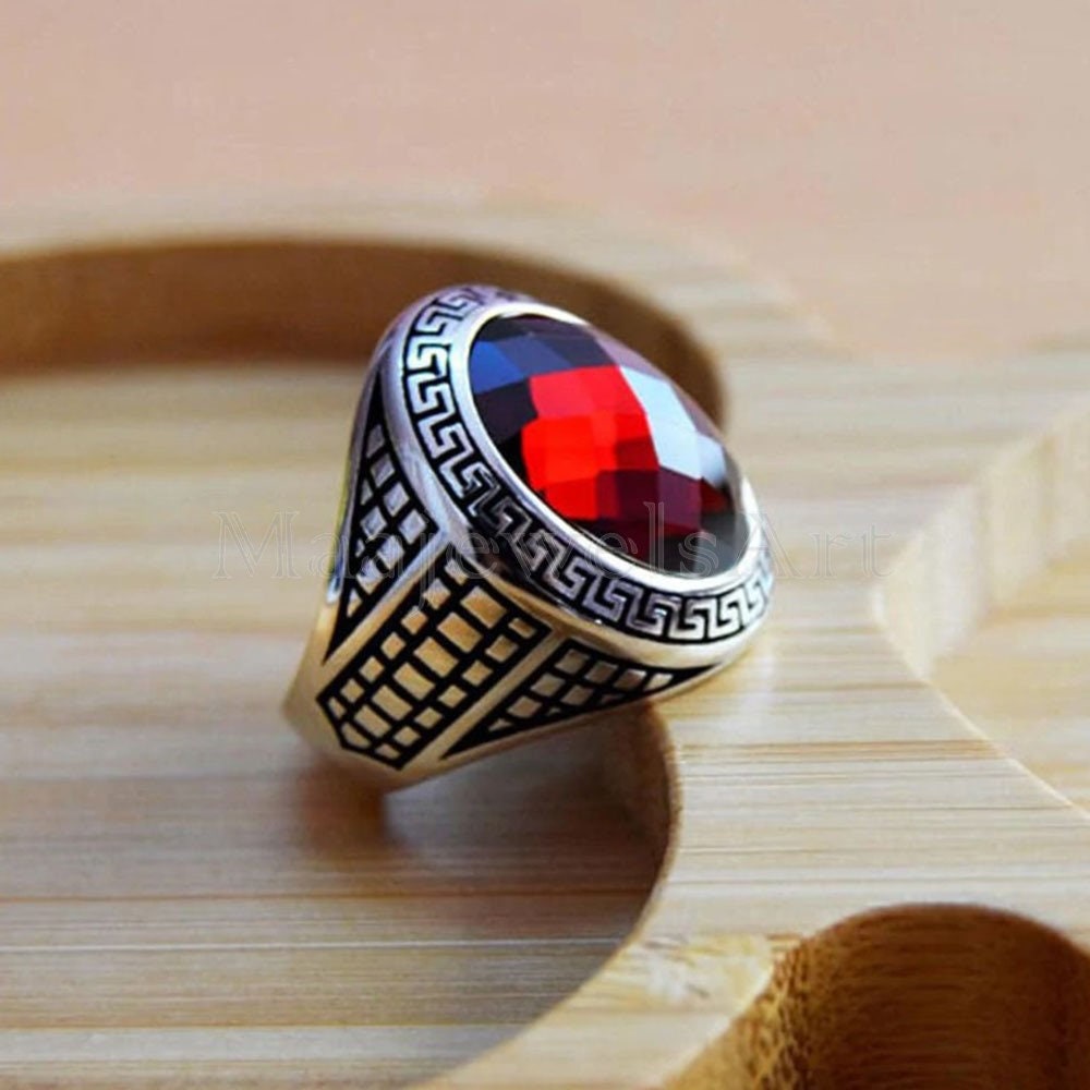 Garnet Mens Ring, Signet Ring, Ottoman Mens Ring, Handcrafted, Mens ...