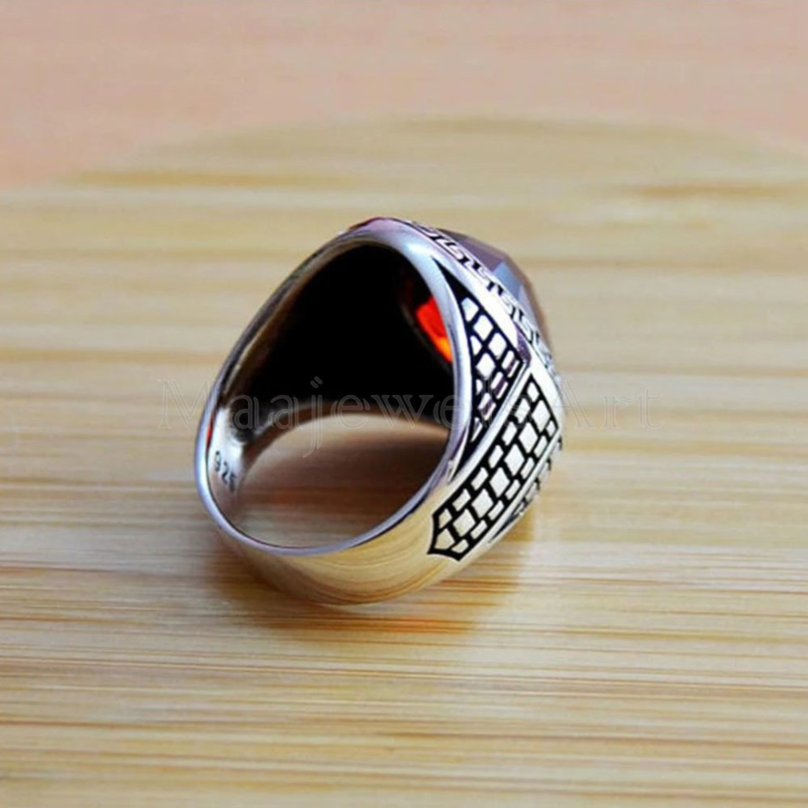 Garnet Mens Ring, Signet Ring, Ottoman Mens Ring, Handcrafted, Mens ...