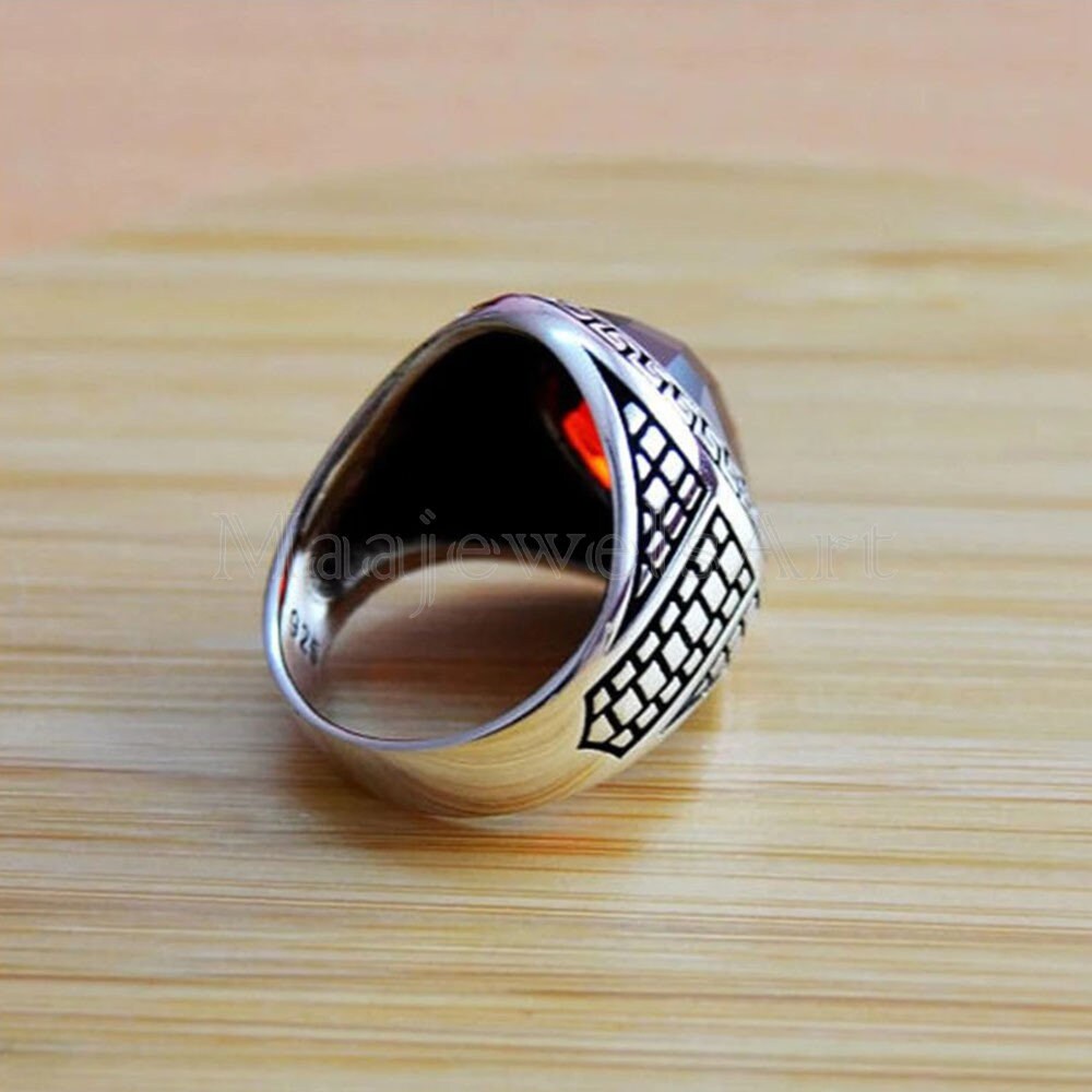 Garnet Mens Ring, Signet Ring, Ottoman Mens Ring, Handcrafted, Mens ...