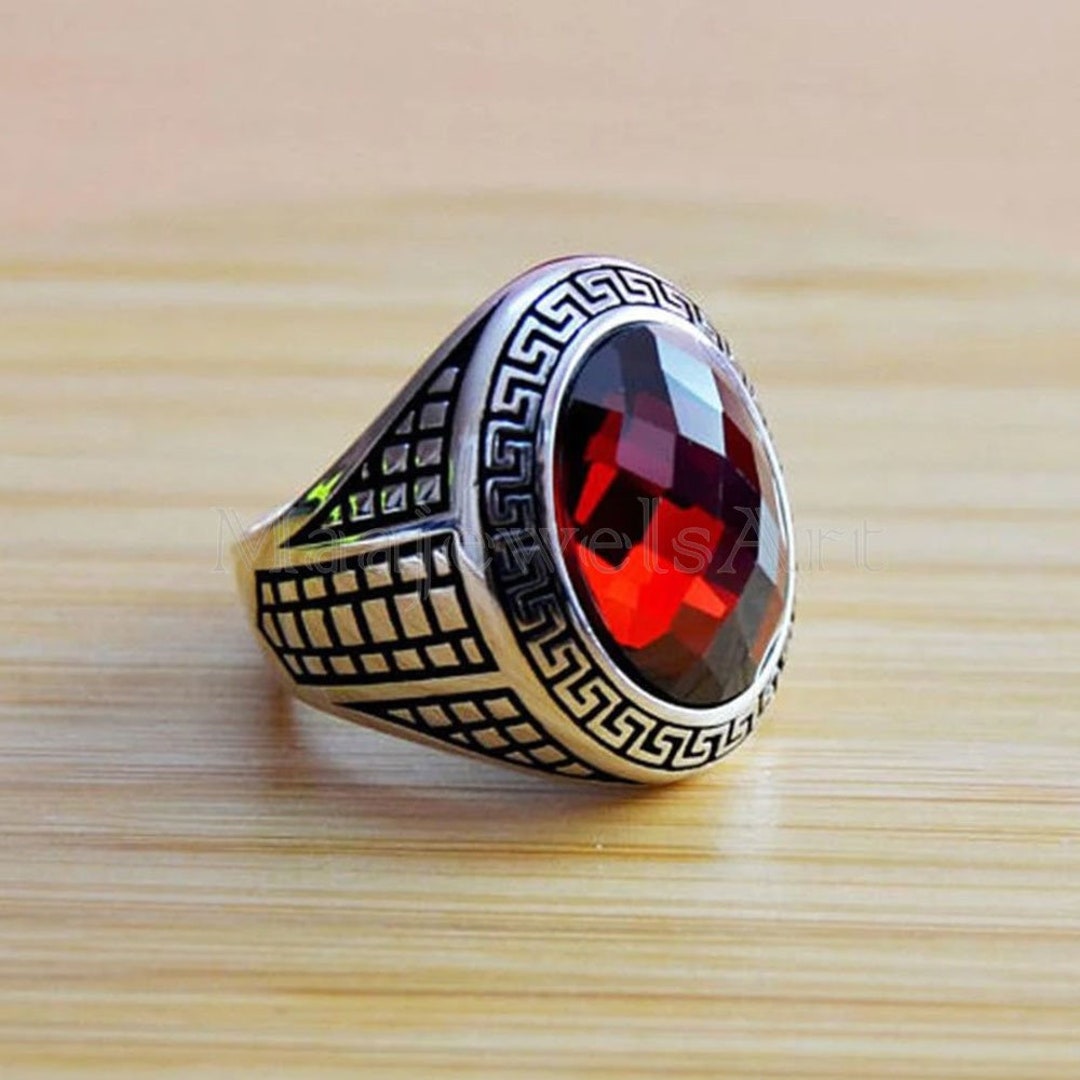 Garnet Mens Ring, Signet Ring, Ottoman Mens Ring, Handcrafted, Mens Pinky Ring, Garnet Rings ...