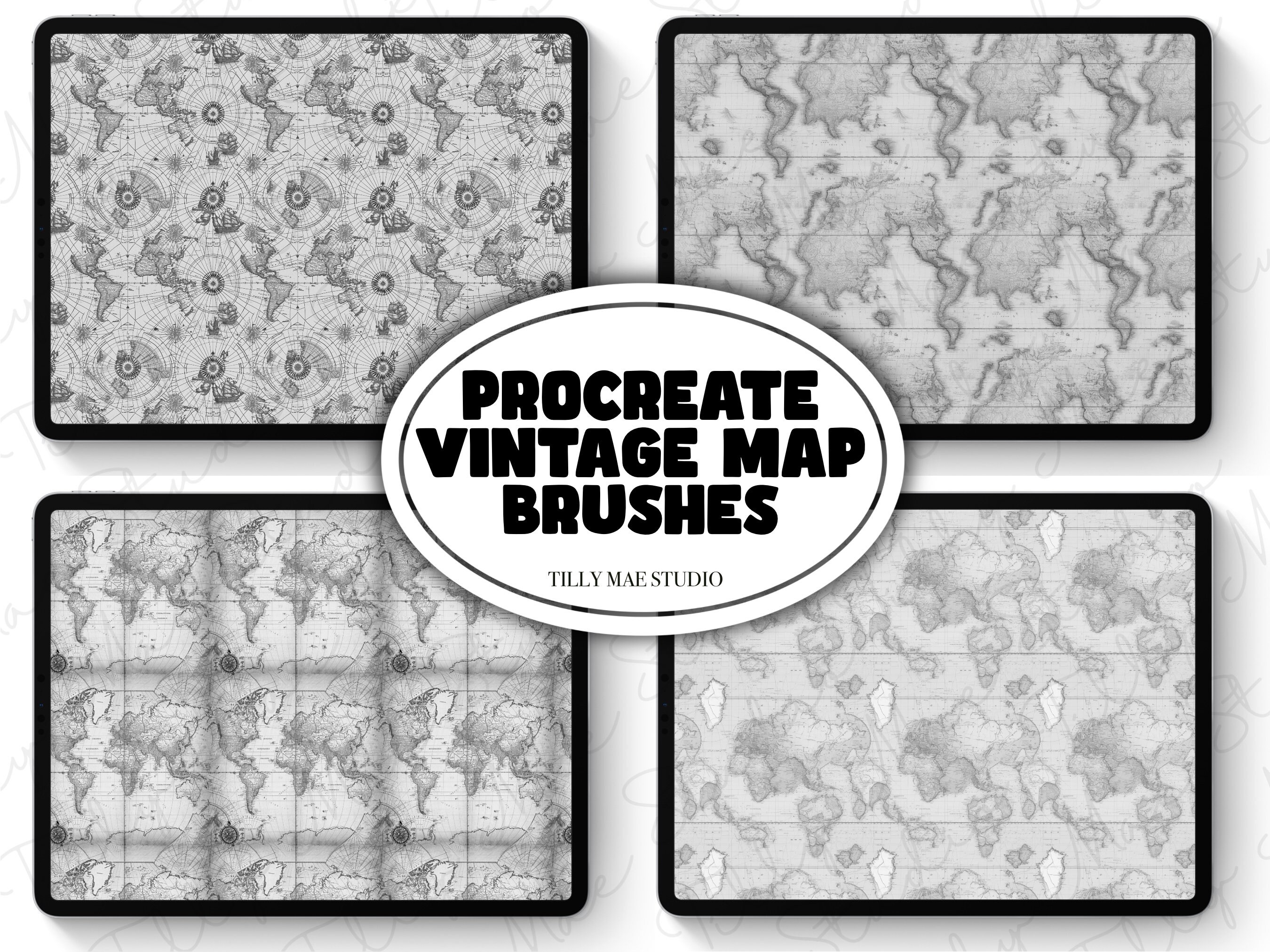 Vintage Map Procreate Brushes Procreate Map Brush Set Travel Procreate ...