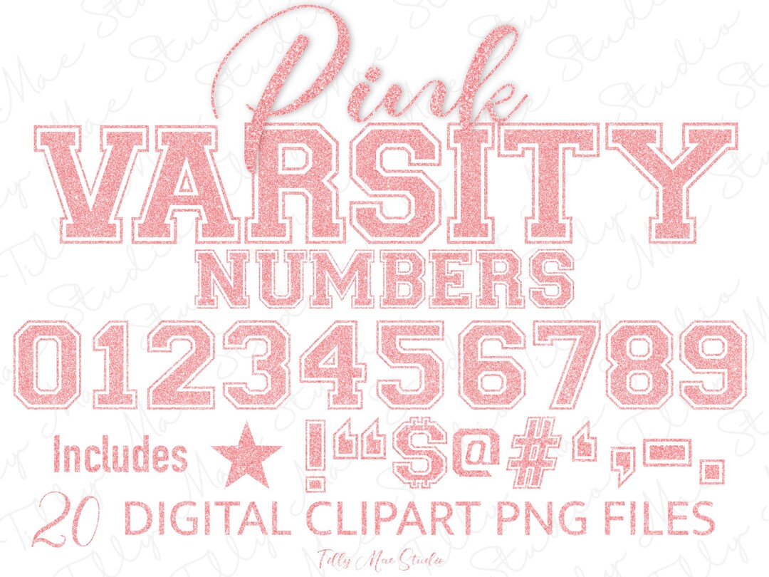 Pink Glitter Varsity Numbers & Symbols Clipart (PNG Digital Download ...