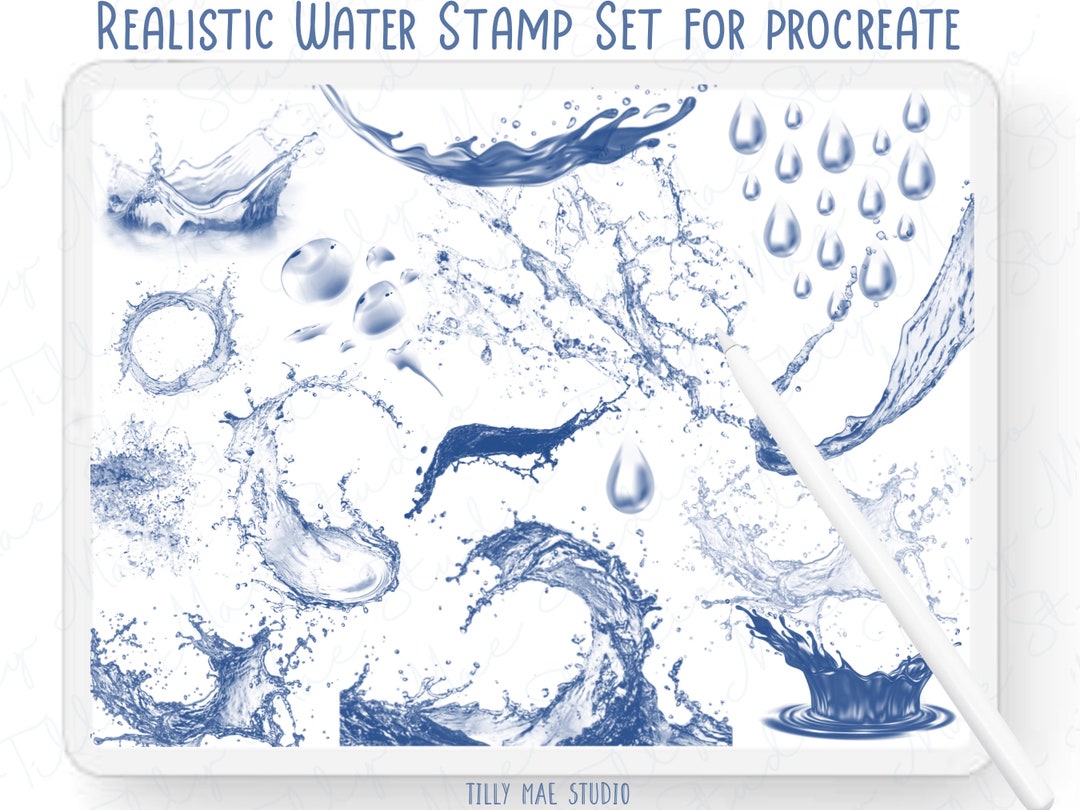 Realistic Water Splash Procreate Stamps & Brushes | Digital Liquid ...