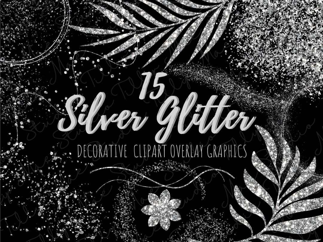Silver Confetti Clipart - Glitter Border PNG - Glitter Overlay - Silver ...