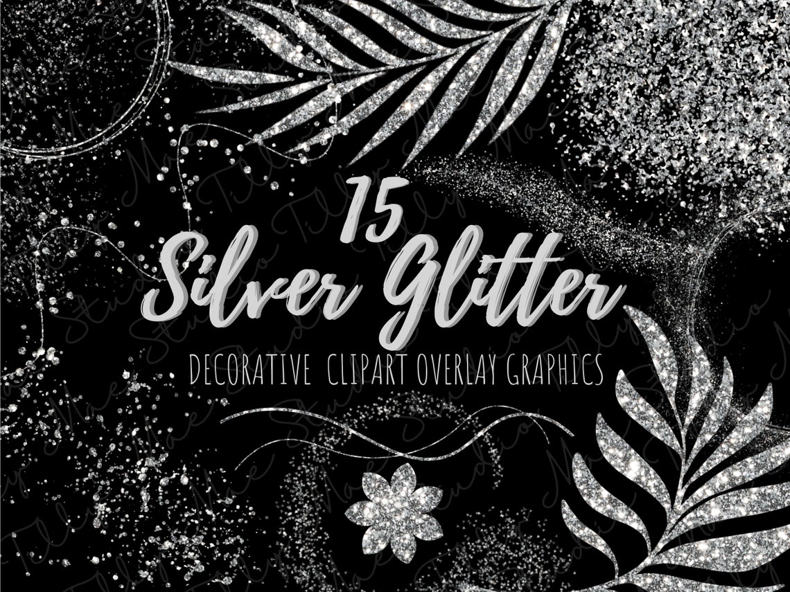 Silver Confetti Clipart Glitter Border PNG Glitter Overlay - Etsy