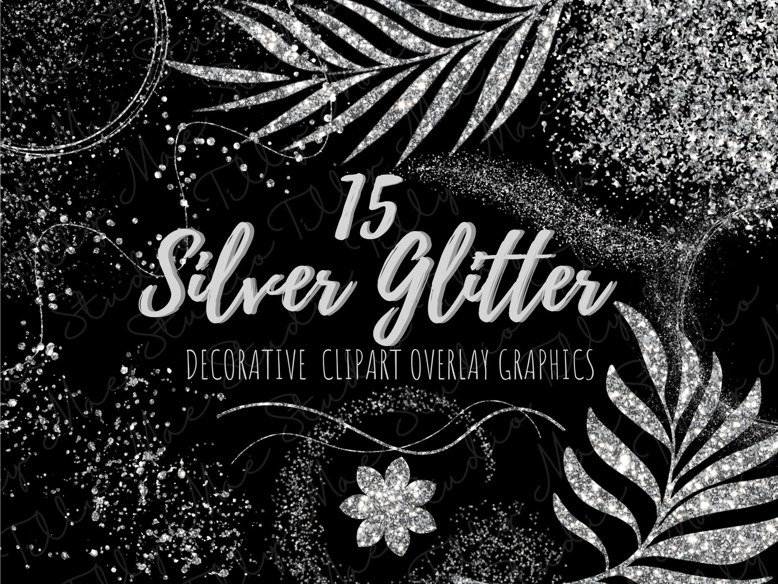 Silver Confetti Clipart Glitter Border PNG Glitter Overlay - Etsy