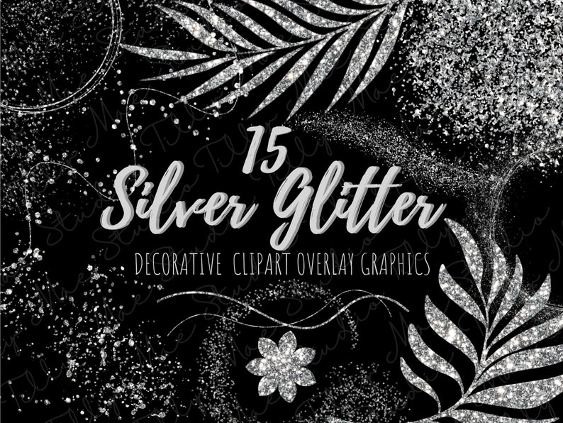 Silver Glitter Confetti Clipart: PNG Overlay, Border & Frame for ...
