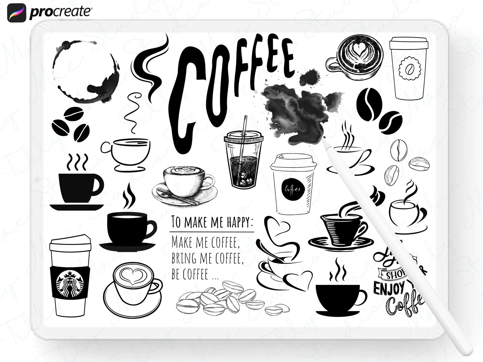 Coffee Procreate Stamps | Procreate Brushes | Coffee Procreate Set ...