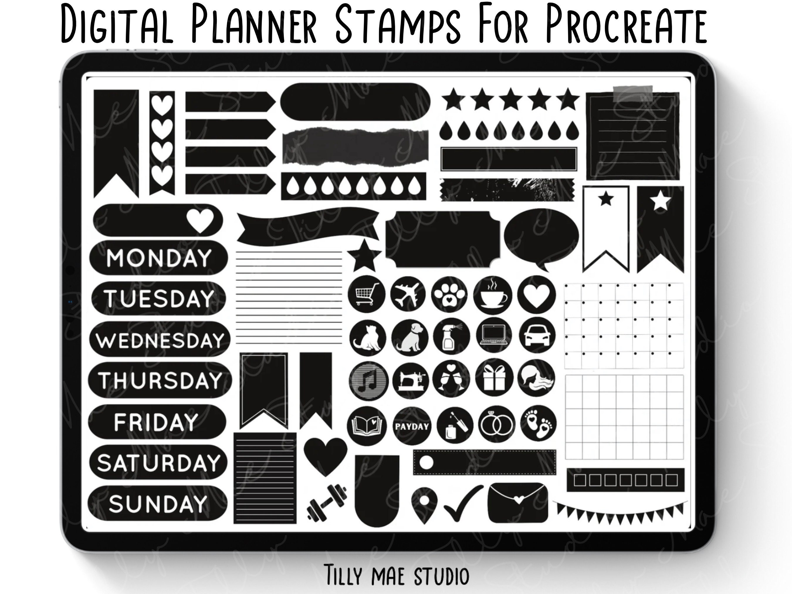 60 Journal Stamps for Procreate Procreate Planner Stamp Bundle ...
