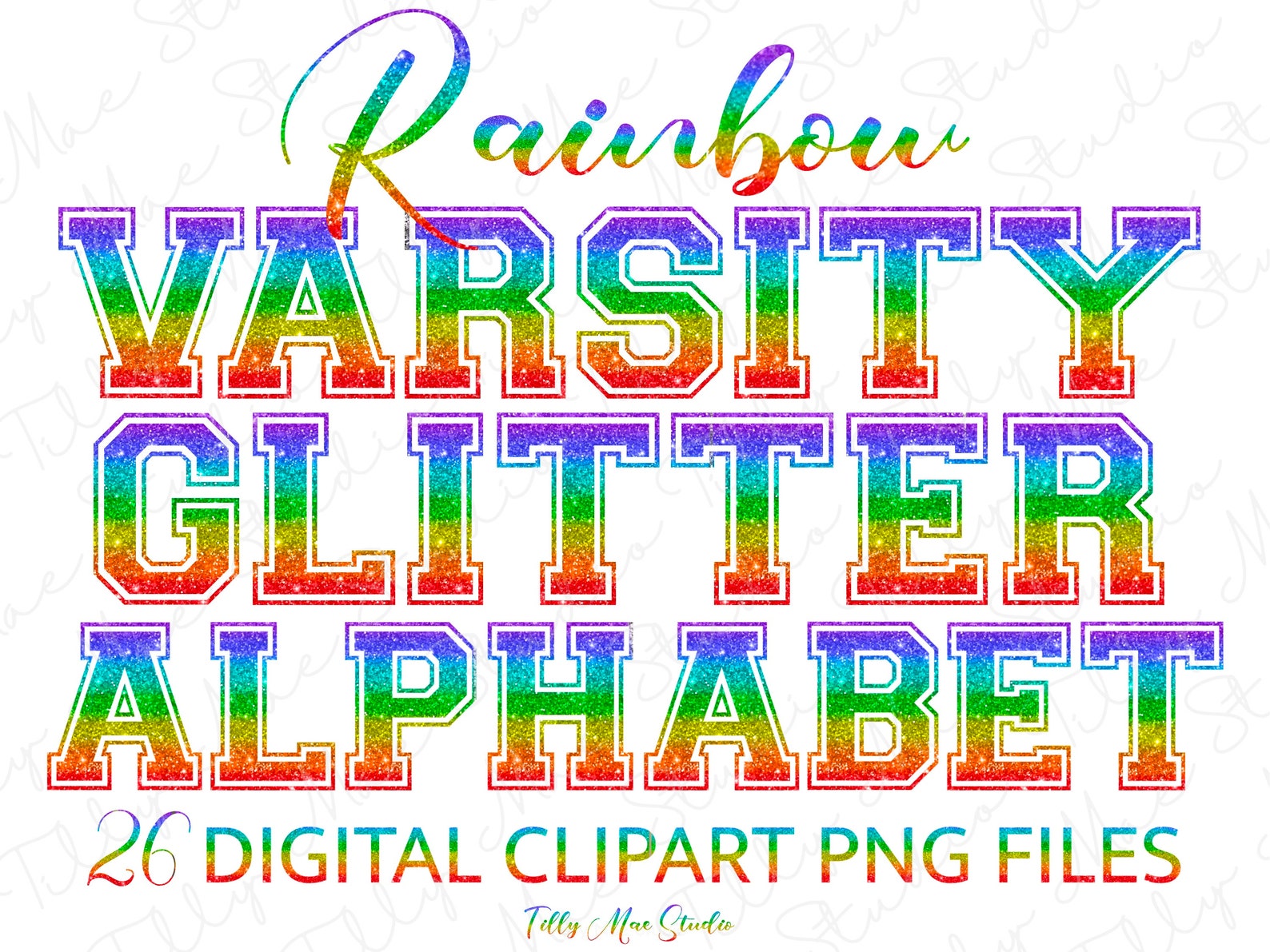 Rainbow Glitter Varsity Letters PNG, Rainbow Letters, Rainbow Alphabet ...