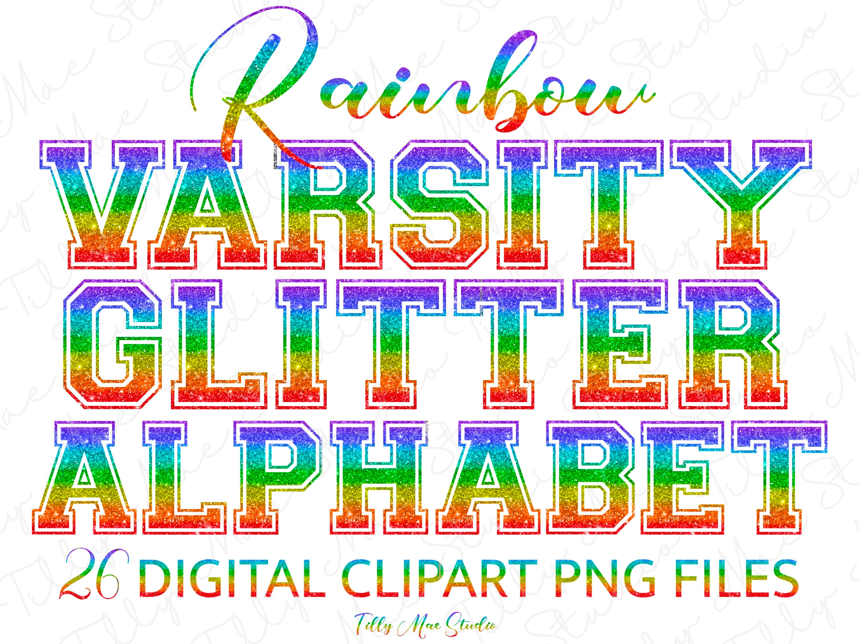 Rainbow Glitter Varsity Letters PNG, Rainbow Letters, Rainbow Alphabet ...