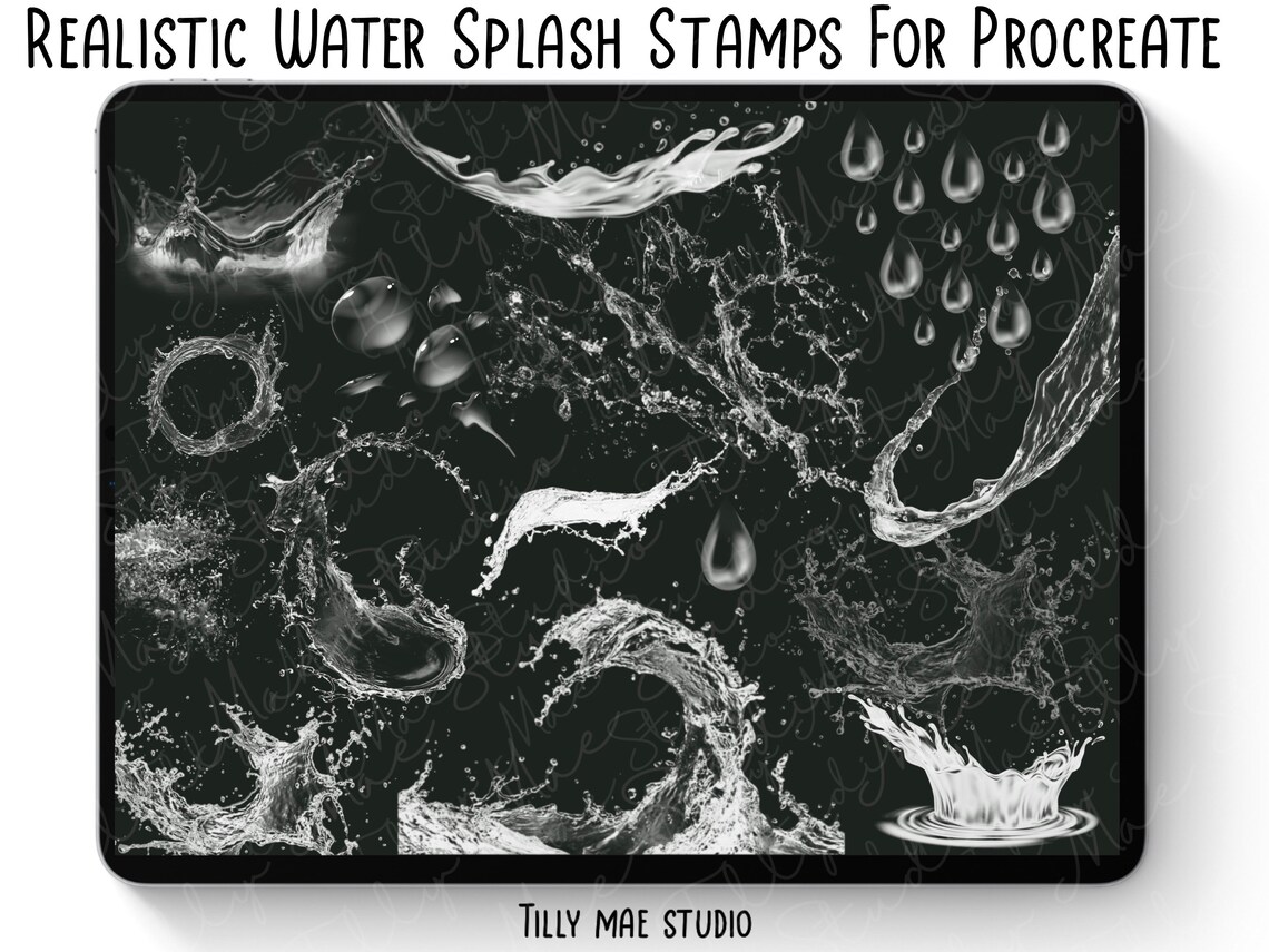 Realistic Water Splash Procreate Stamps & Brushes | Digital Liquid ...