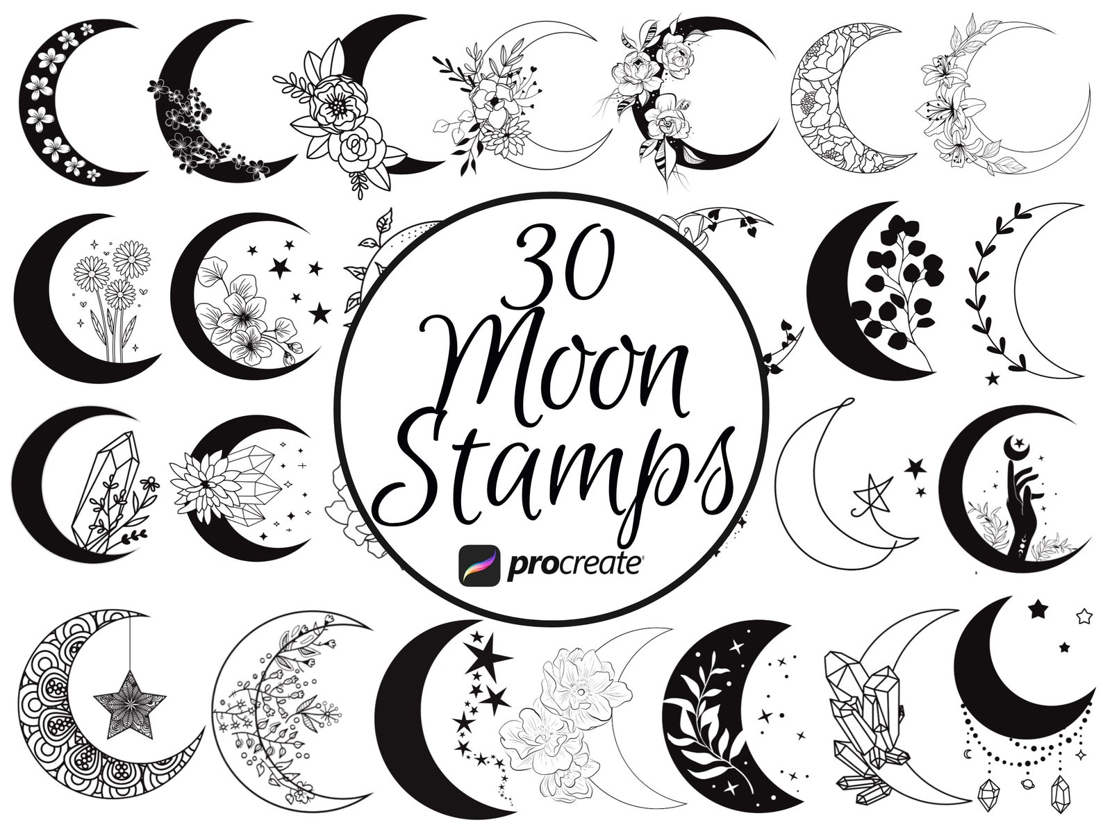 30 Procreate Moon Stamps Procreate Celestial Stamps Moons Procreate ...