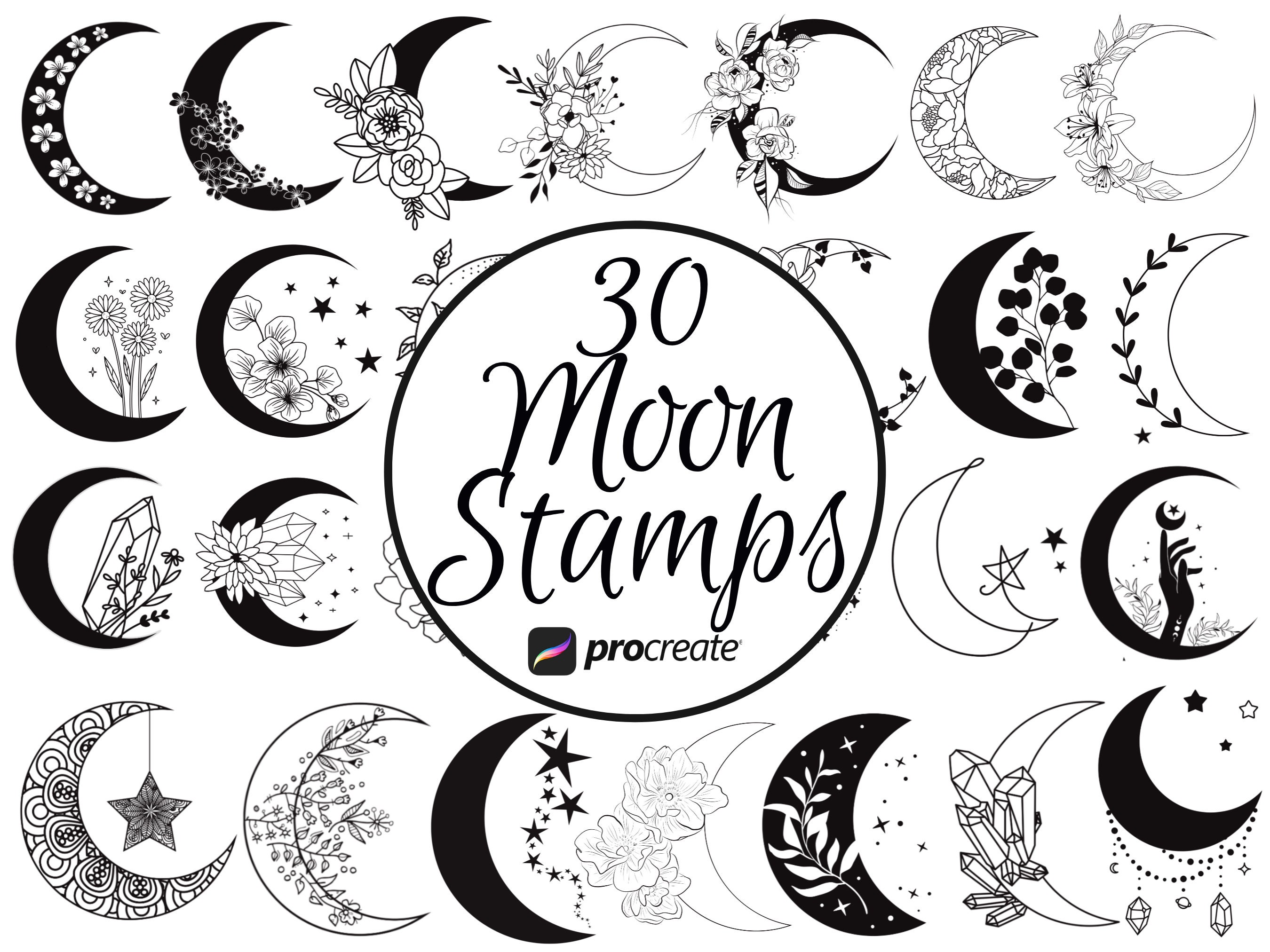 30 Procreate Moon Stamps Procreate Celestial Stamps Moons Procreate ...