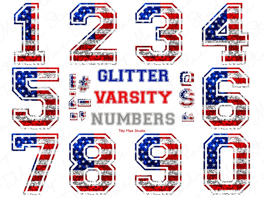 American Flag Glitter Varsity Numbers Clipart Jersey Numbers - Etsy