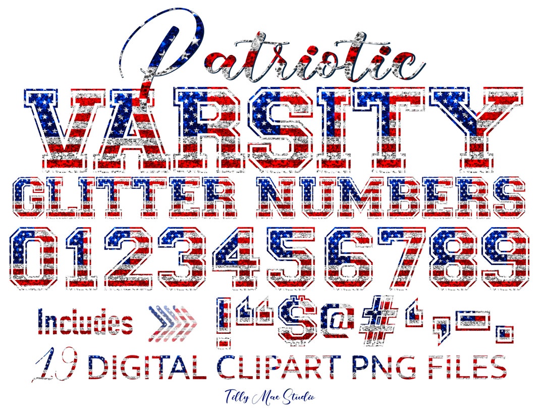 American Flag Glitter Varsity Numbers Clipart, Jersey Numbers Png ...