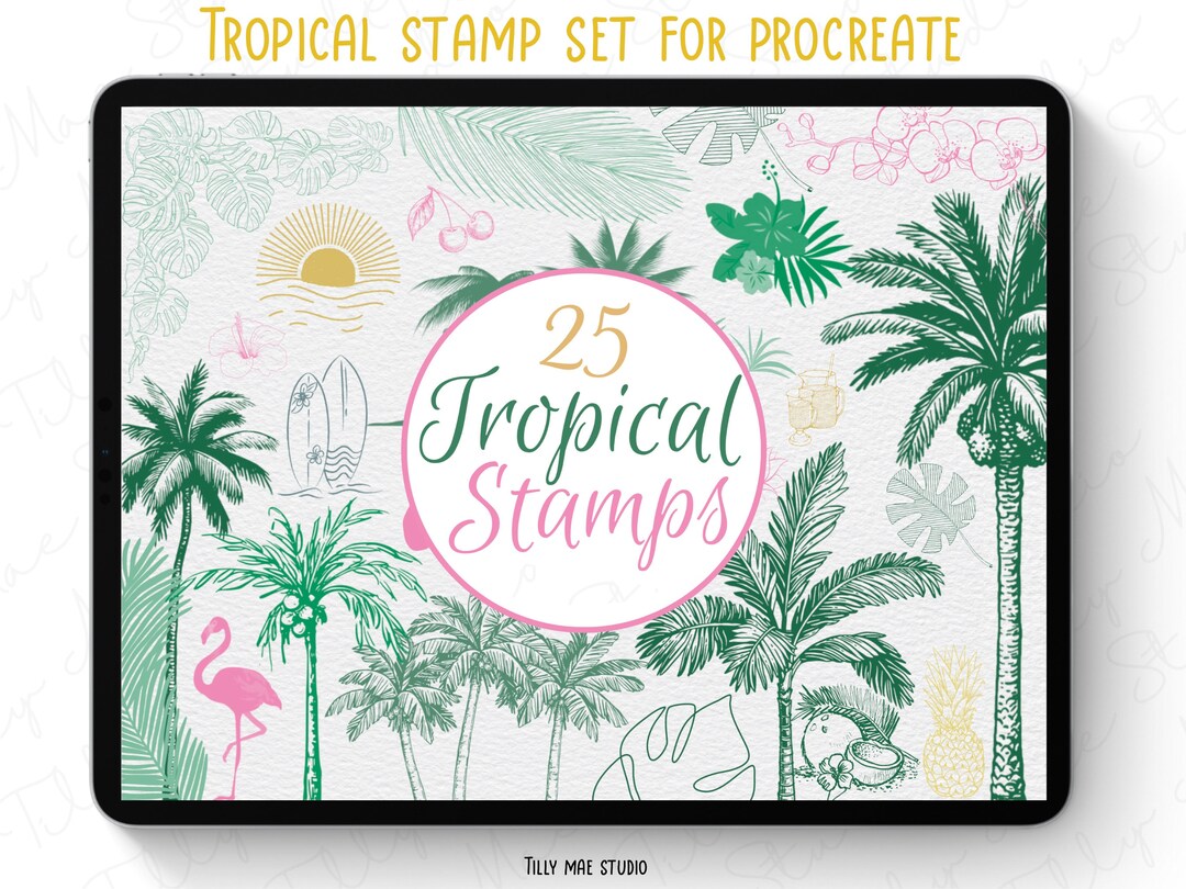 Tropical Procreate Stamps | Tropical Procreate Brushes | Summer Stamps ...