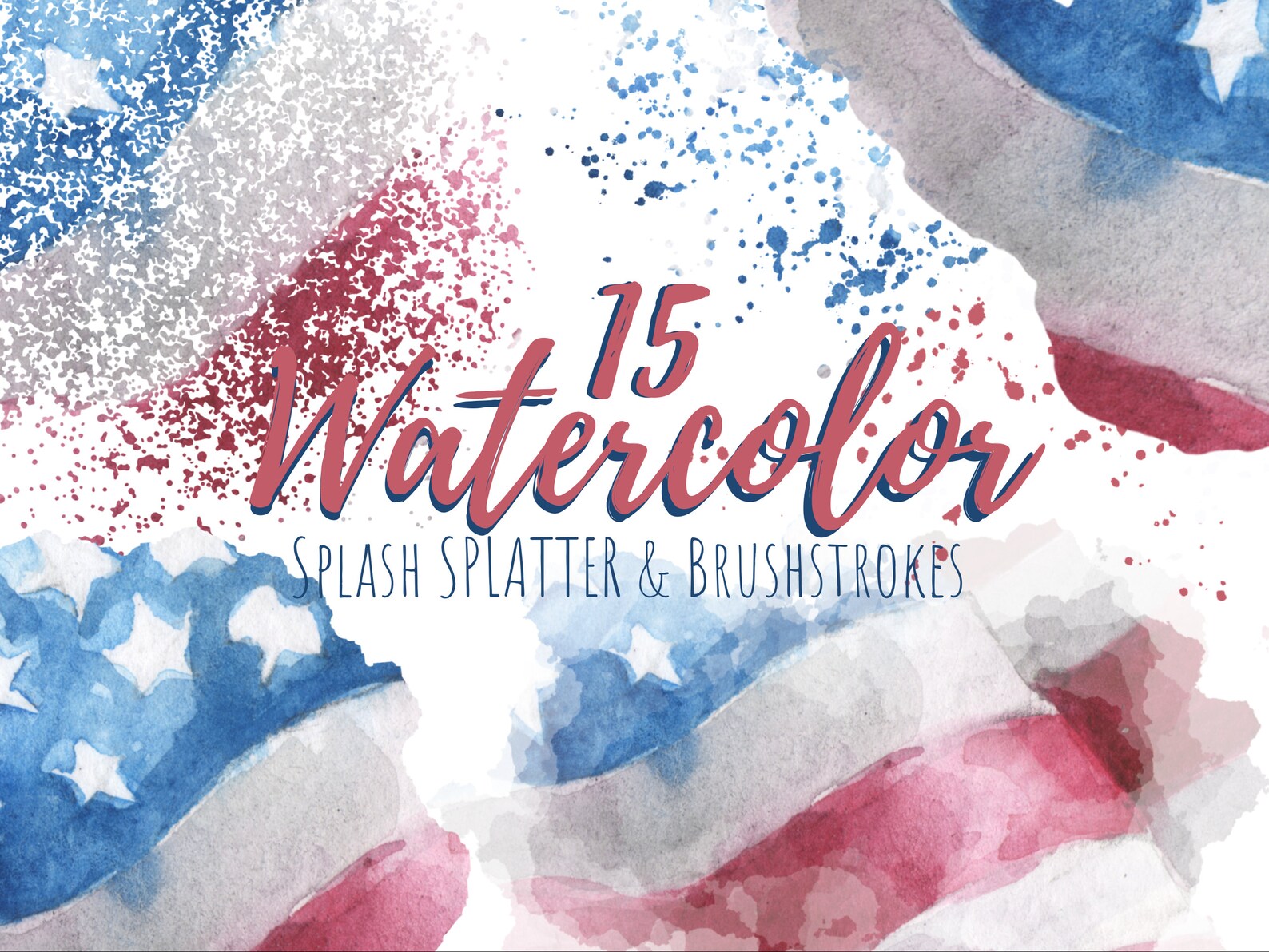 Watercolor American Flag Clipart, 15 Splatter Splash Clipart Shapes ...