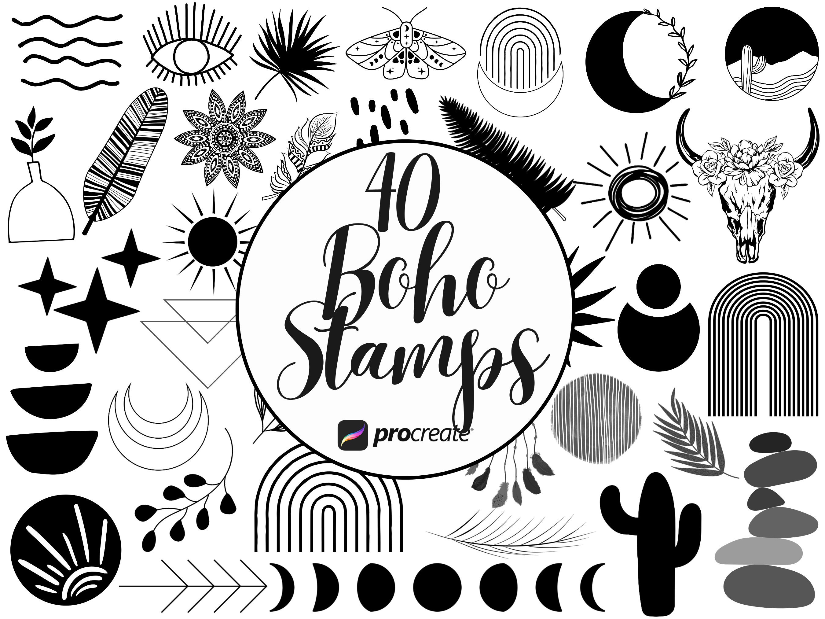 Procreate Boho Stamps, Western Procreate Stamp Brushes, Boho Procreate ...