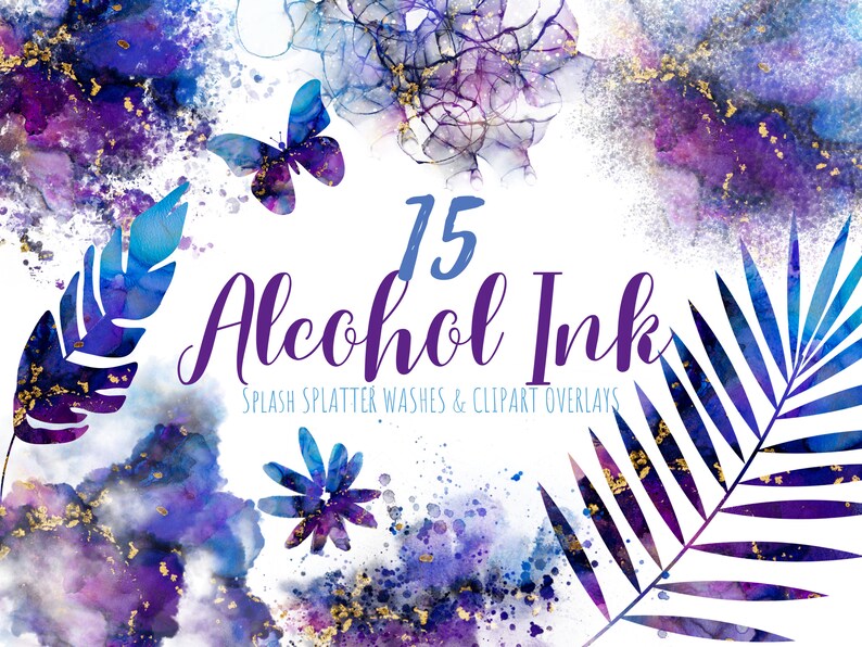 Alcohol Ink Clipart Overlays Purple Blue Gold Clipart - Etsy