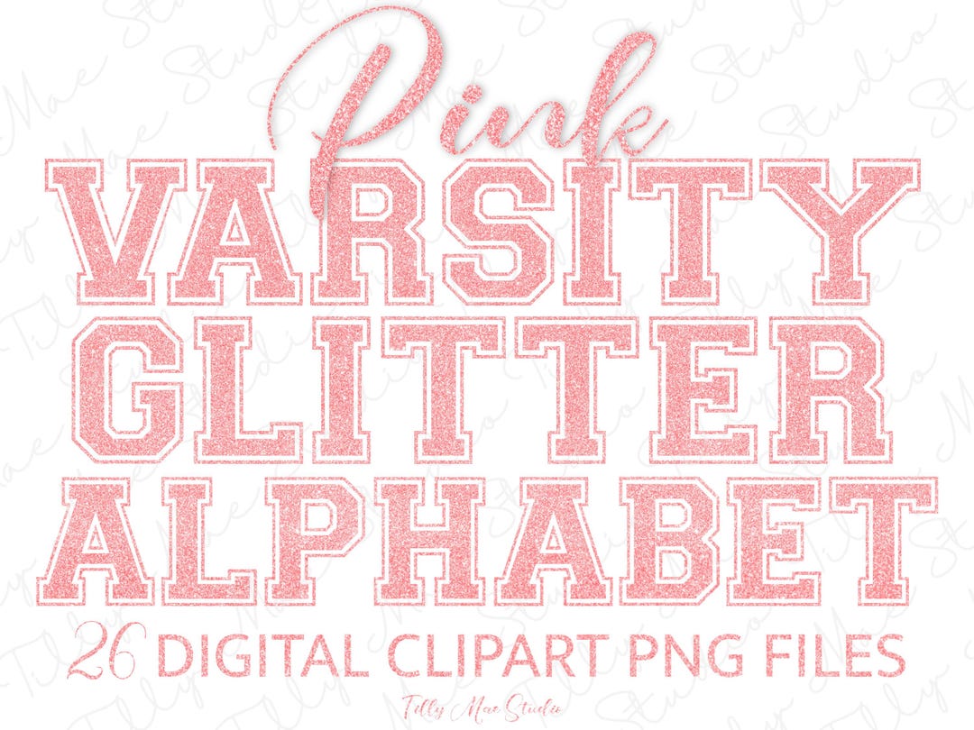 Pink Glitter Varsity Alphabet: PNG Clipart for Sublimation (digital ...