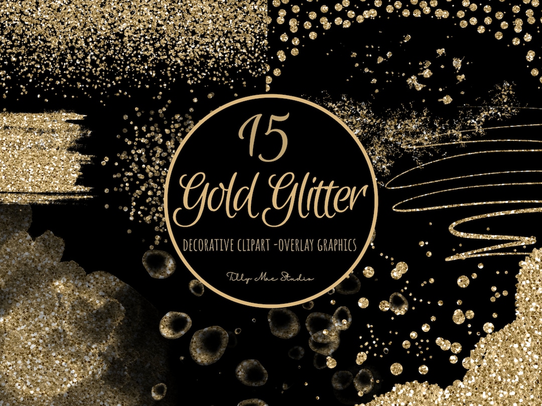 Gold Glitter Confetti Clipart: 15 PNG Decorative Overlays (digital ...